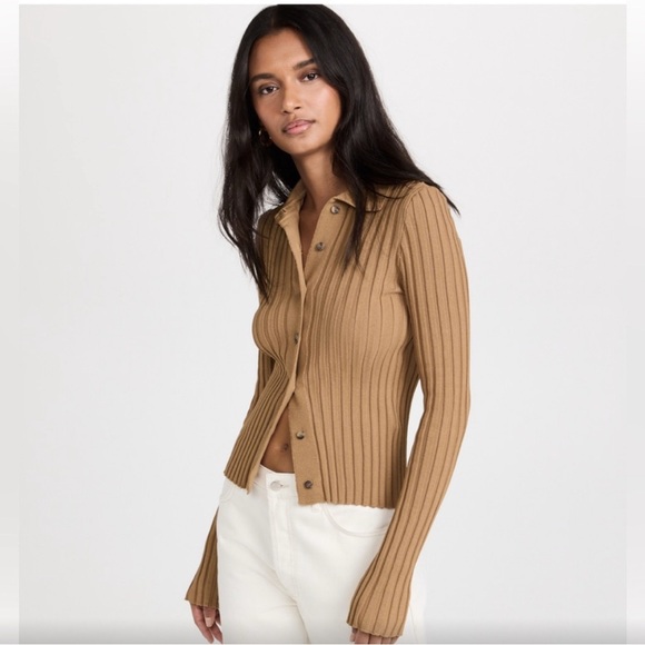 Anine Bing | Tops | Anine Bing Tan Button Down Ribbed Shirt | Poshmark
